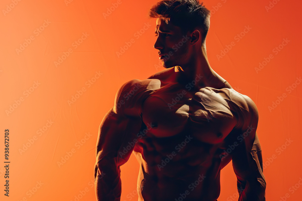 Barechested male bodybuilder flexing massive chest muscles, showcasing ...