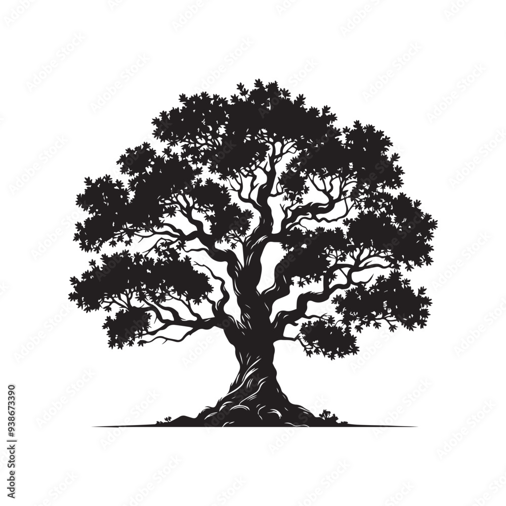 Sandalwood tree Black silhouette on a white background. Vector. Set ...