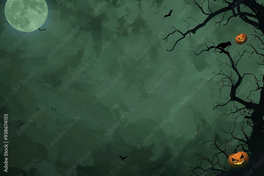 Full moon shining through branches, illuminating ripe fruit. A serene ...