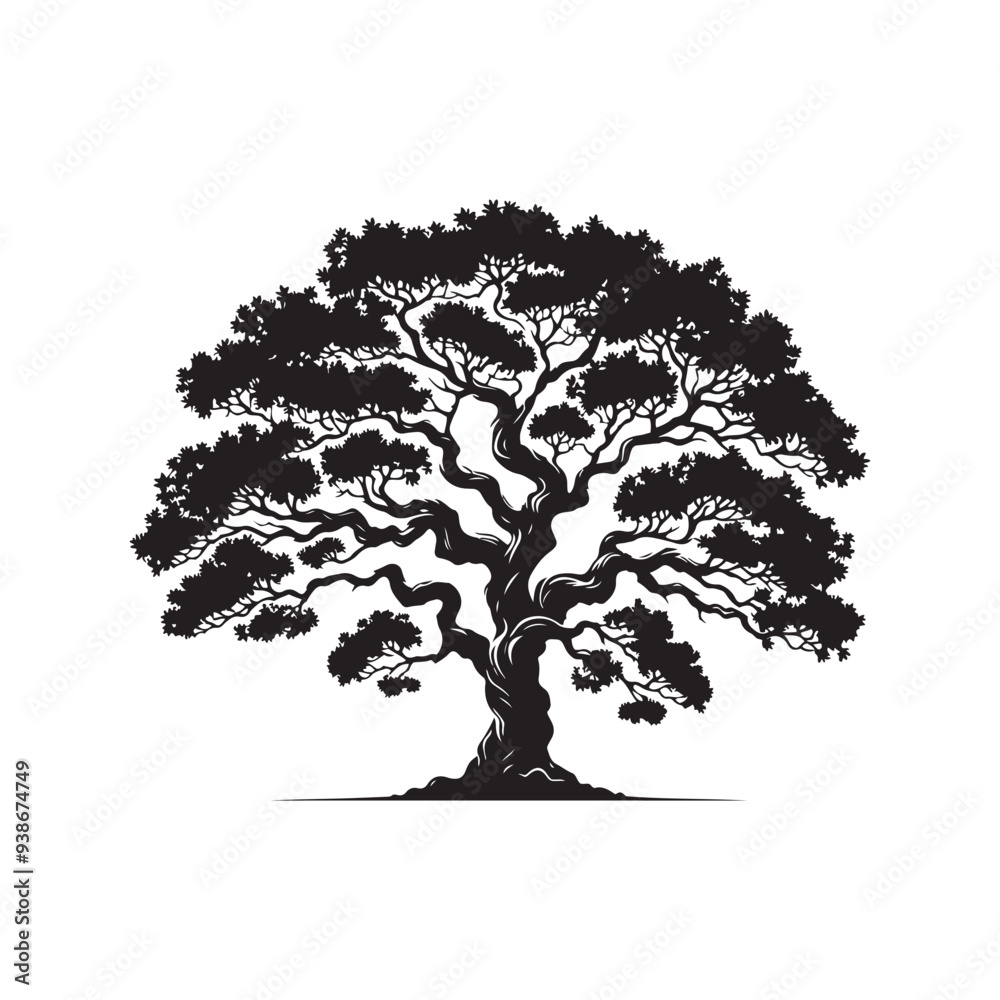 Sandalwood tree Black silhouette on a white background. Vector. Set ...