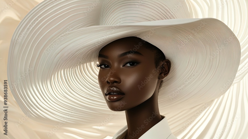 Elegant Fashion Model in Dramatic White Hat: A Striking Poster for ...