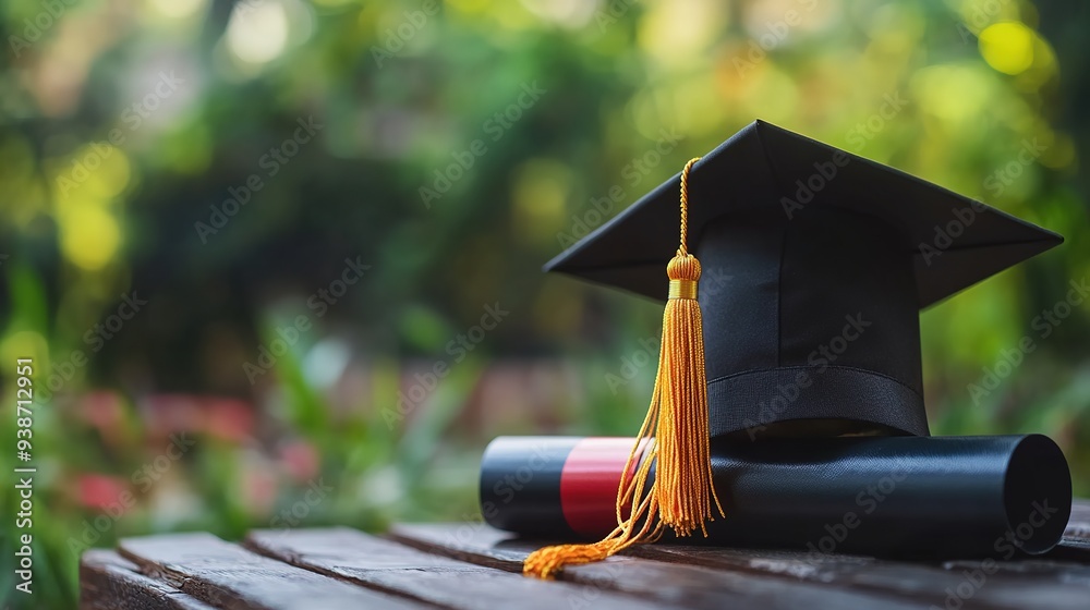 Education Diploma Certificate and Small Graduation Hat. A Classic and ...