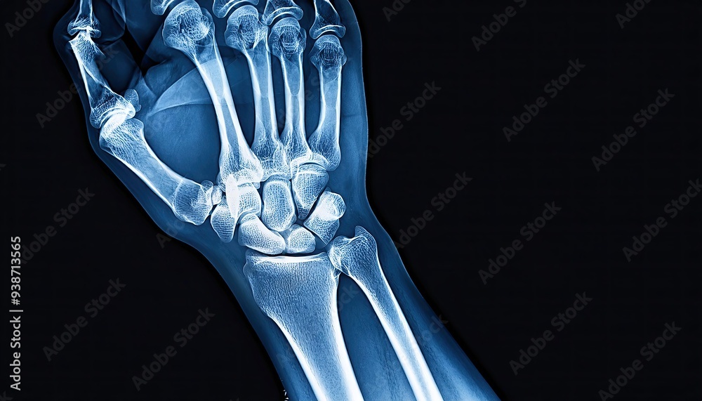 X-ray anatomy of a human hand showing bones, joints, and potential ...