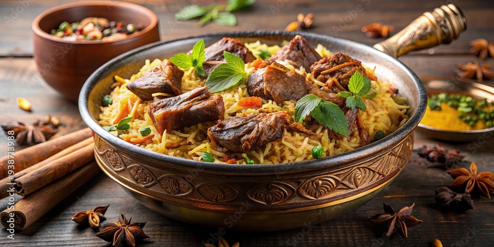 Delicious mutton biryani with aromatic spices and tender meat, mutton ...