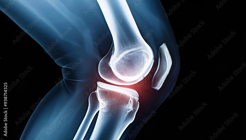 Anatomical 3D x-ray of a human knee joint, showcasing bone structure ...