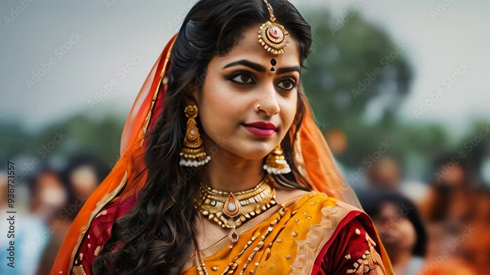 Traditional Indian bride adorned in intricate jewelry and vibrant ...