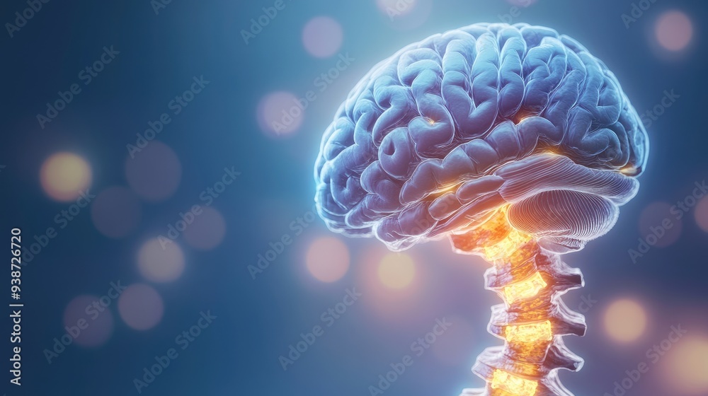 Brain and spinal cord anatomy on a soft-colored backdrop, perfect for ...