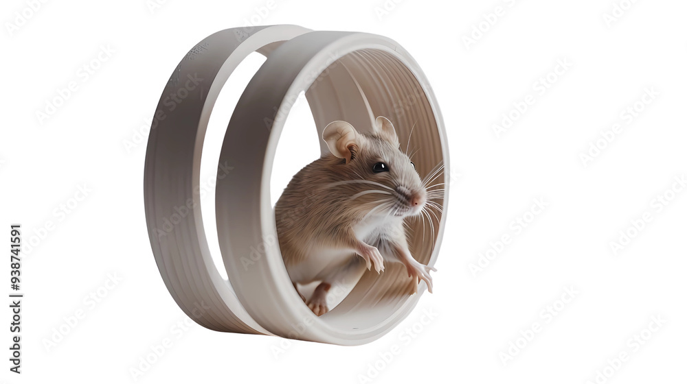 A rat runs happily in an empty, vertical white wood wheel with no ...