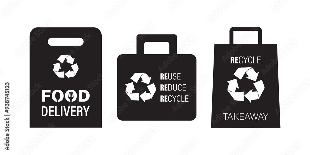 Food delivery, paper bags with inscriptions. Eco pack, recyclable ...