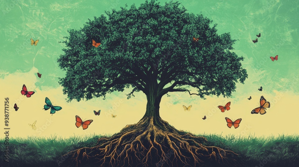 A tree with deep roots symbolizes strength and resilience, while ...