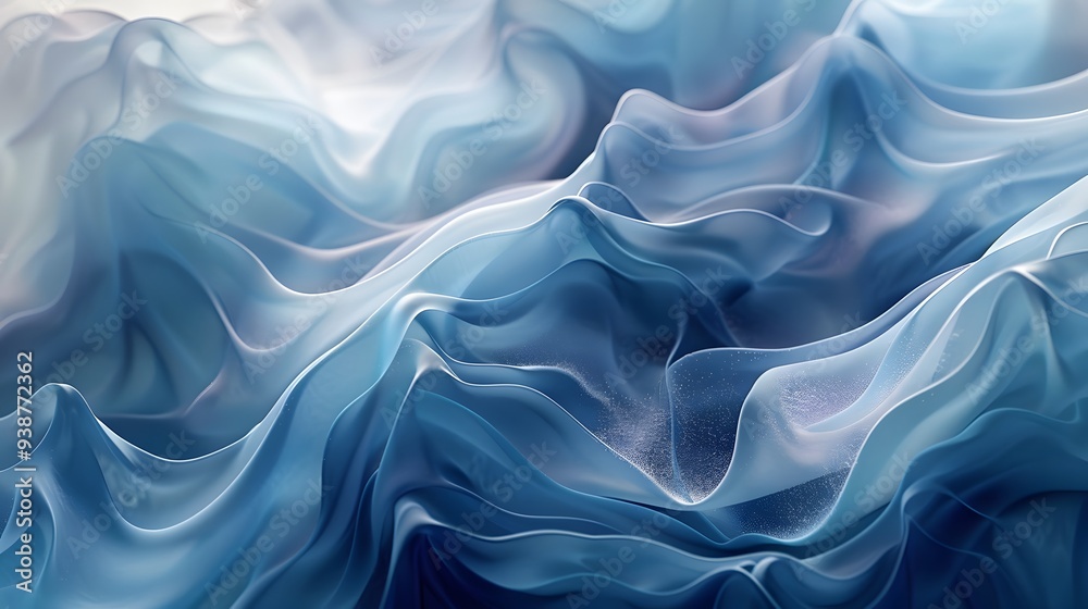 Abstract layered blue wave pattern with fluid, flowing curves and ...