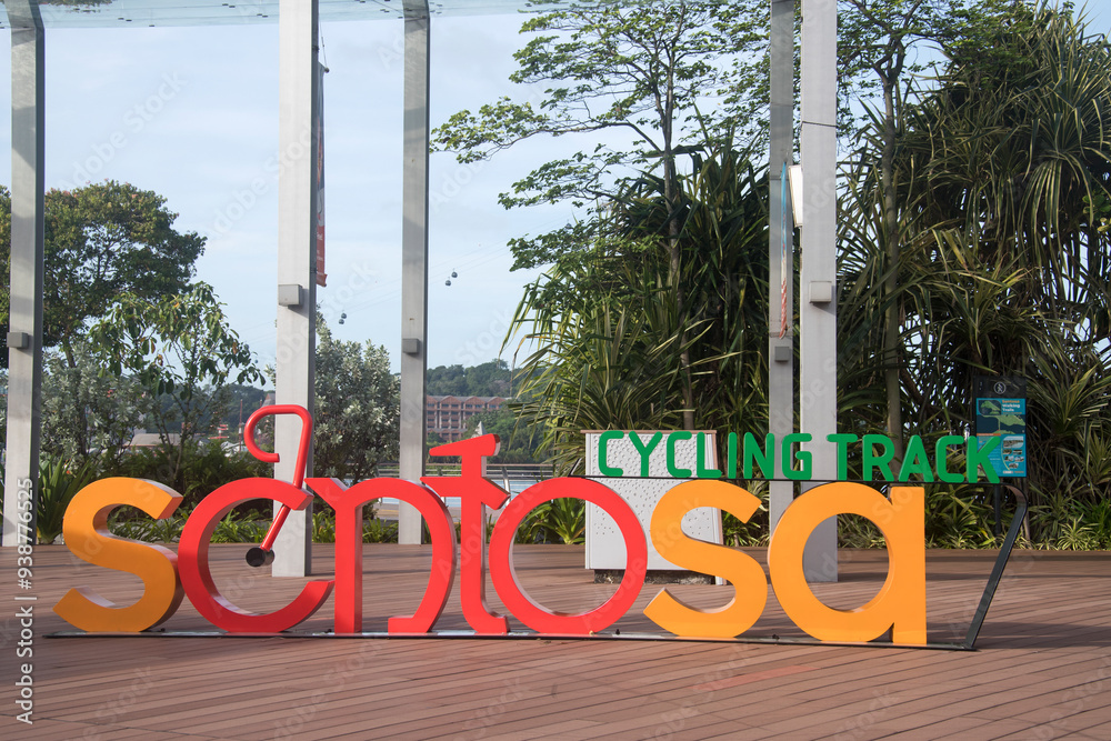Sign of Sentosa Cycle Trail at the Sentosa Boardwalk beside VivoCity ...