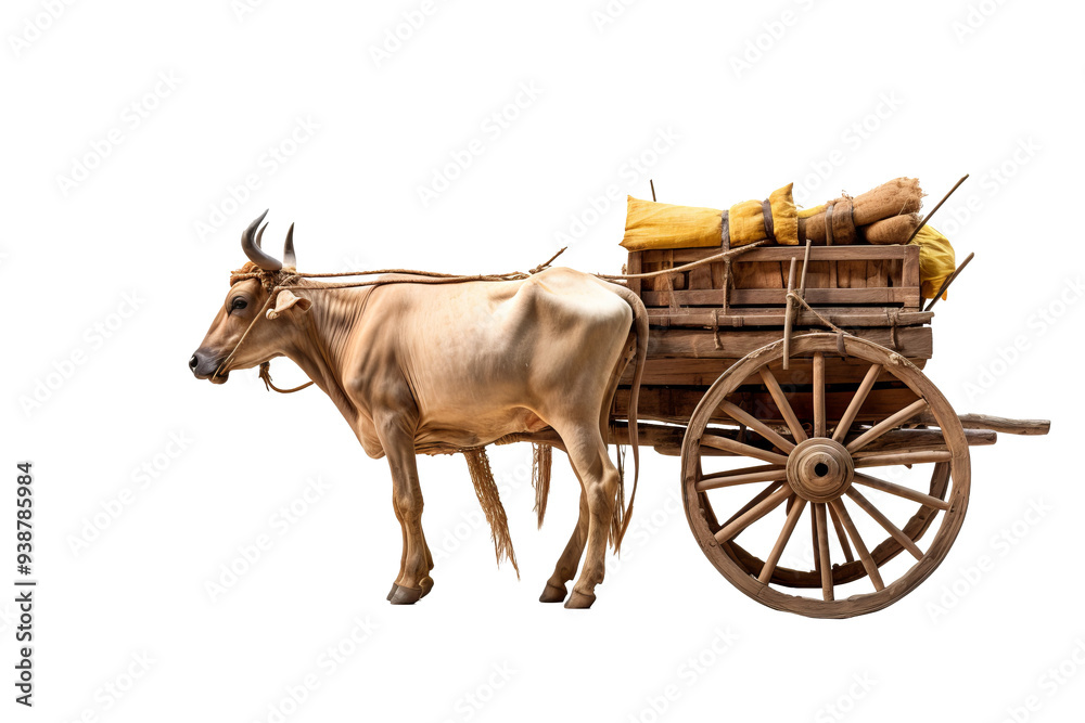 Traditional bullock cart isolated on transparent background, showcasing ...