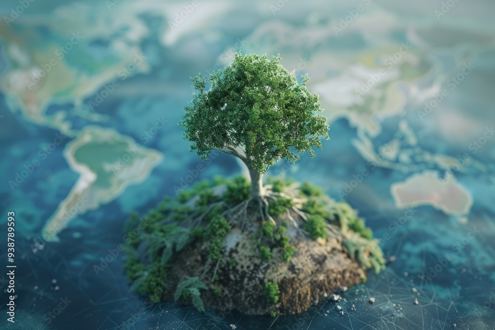 World map tree symbolizes saving the environment. Stock Photo | Adobe Stock