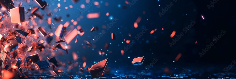 Digital Warning - Abstract dark blue backdrop with warning symbols ...