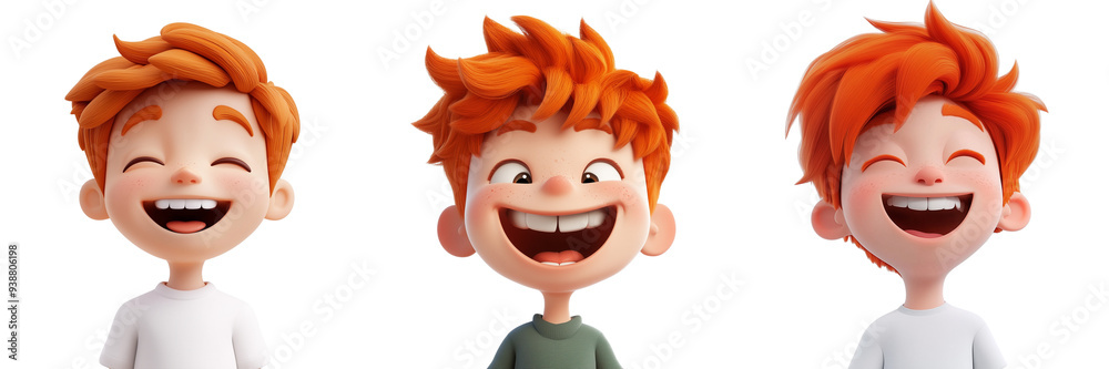 A Set of 3D cartoon character of a teenage boy with ginger hair ...