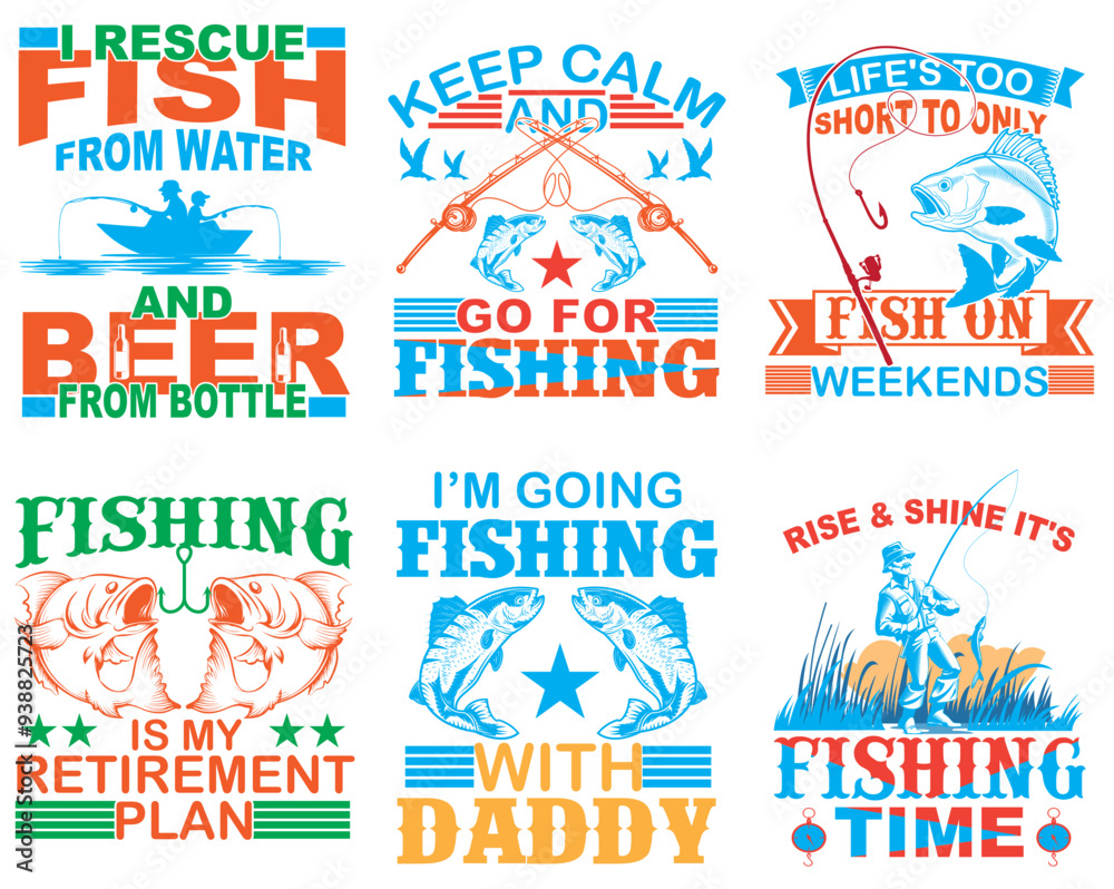 Elegant Fishing Typography, Phrases Set Vector Illustration for Motion ...