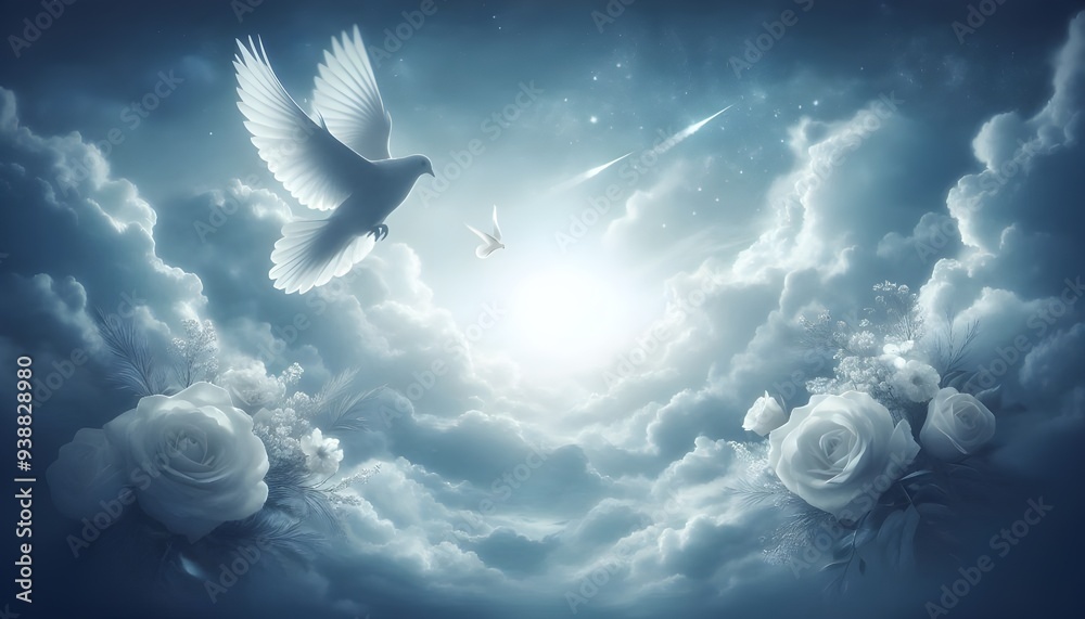 sky funeral background with white dove, copy space for text Stock ...