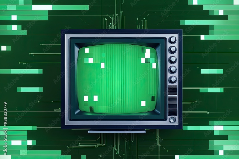 Retro Monitor Display with Pixel Sorting Glitch Effect and Abstract ...