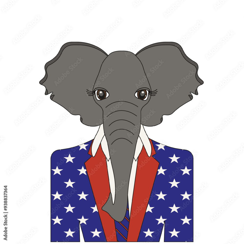 Republican Party symbol. Elephant in the suit of american flag color ...
