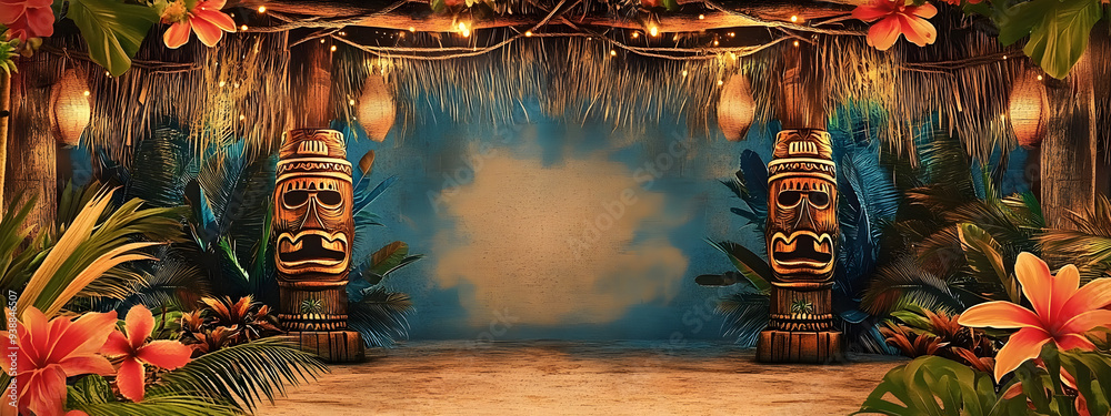 Luau Personalize, Fill in the Blank, Tiki design Template Illustration ...