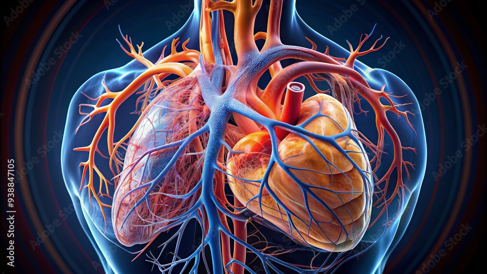 A detailed, anatomically accurate illustration of the human heart organ ...