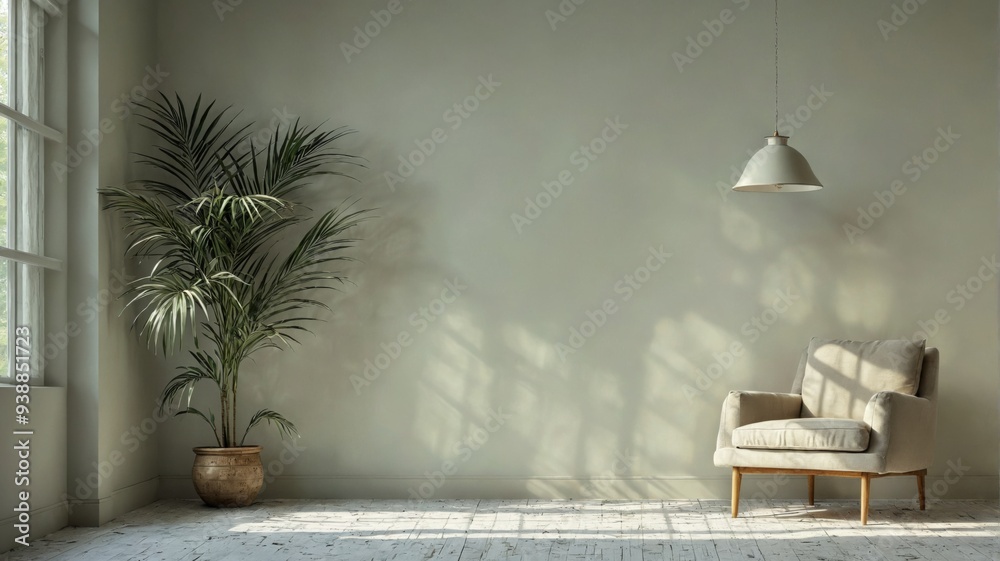Corner room large window left side has white Surreal shadow grap Stock ...