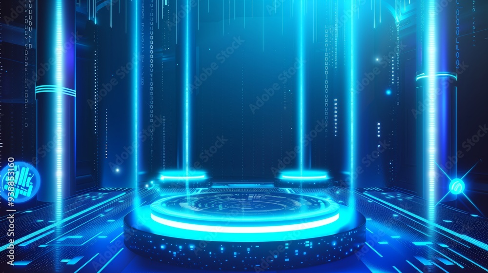 Vector illustrations of Futuristic digital technology stage with ...