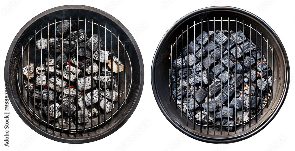 Outdoor BBQ grills isolated on a transparent background, empty round ...
