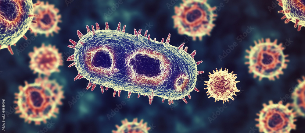 Mpox (monkey pox) virus flow with DNA inside. Close-up view of mpox ...