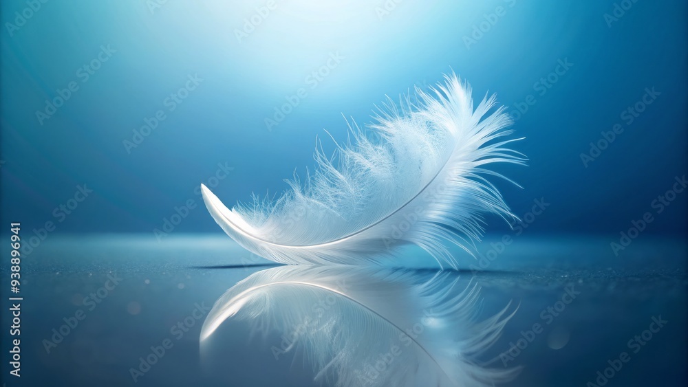 Delicate, snow-white feather stands alone on a pristine, gradient blue ...