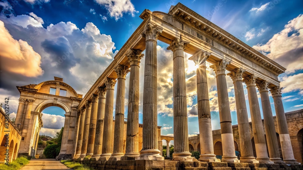 Elegant ancient Roman architecture columns and arches adorn a historic ...