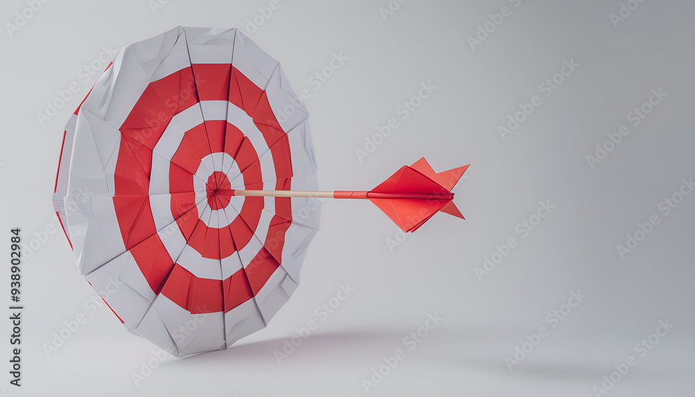 archery hunting bow and arrow concept origami of red and white bullseye ...