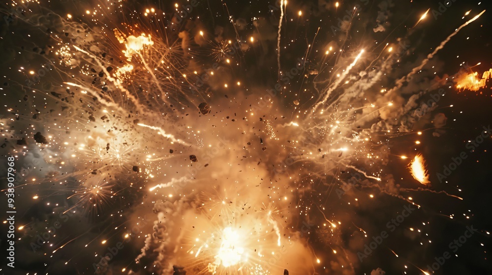 A powerful explosion captured mid-action with vibrant bursts of fire ...
