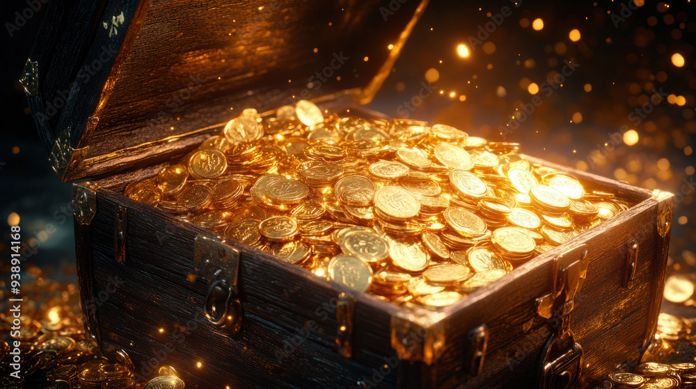 treasure chest, A detailed image of an open treasure chest filled with ...