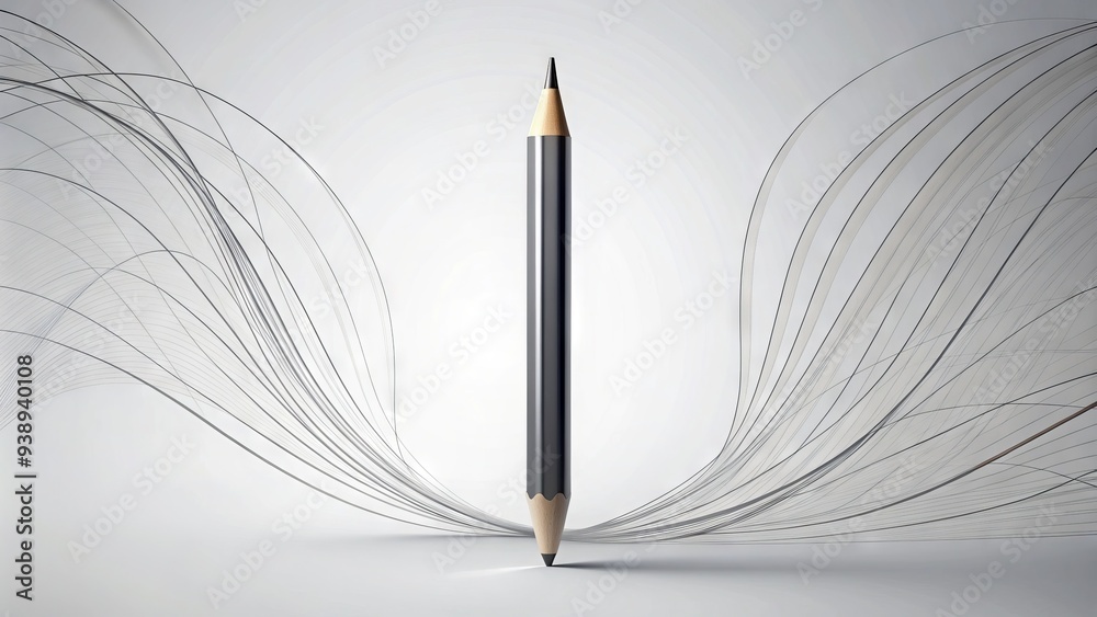 Minimalist composition featuring a graphite pencil standing upright on ...