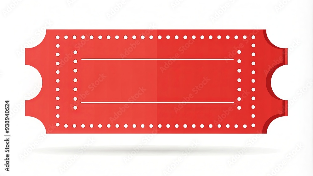 Minimalist illustration of a red event ticket with a dotted line ...
