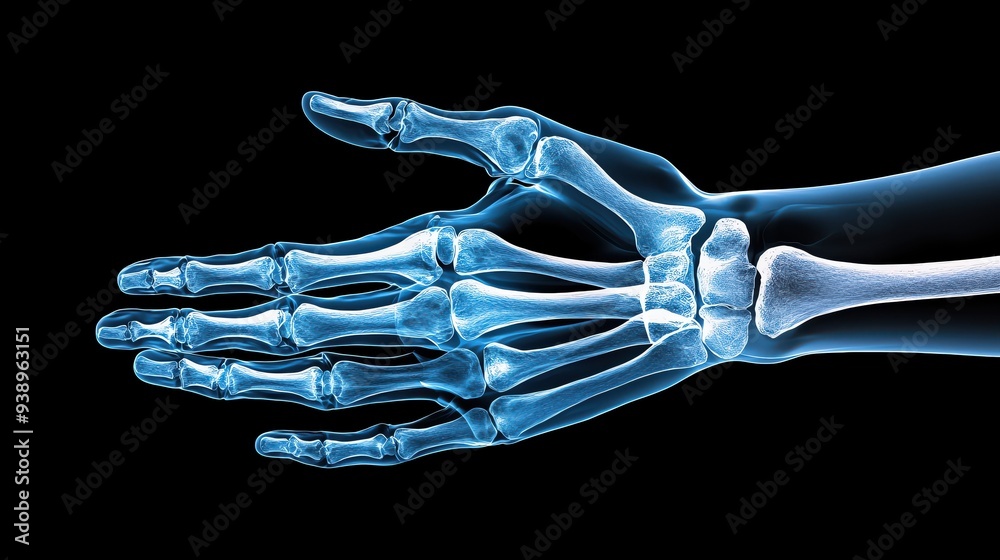 X-ray image of a human hand showcasing skeletal structure and bone ...