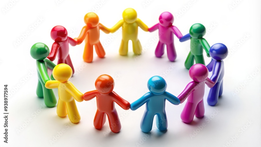 Two figurines of different colors holding hands, forming a circle ...