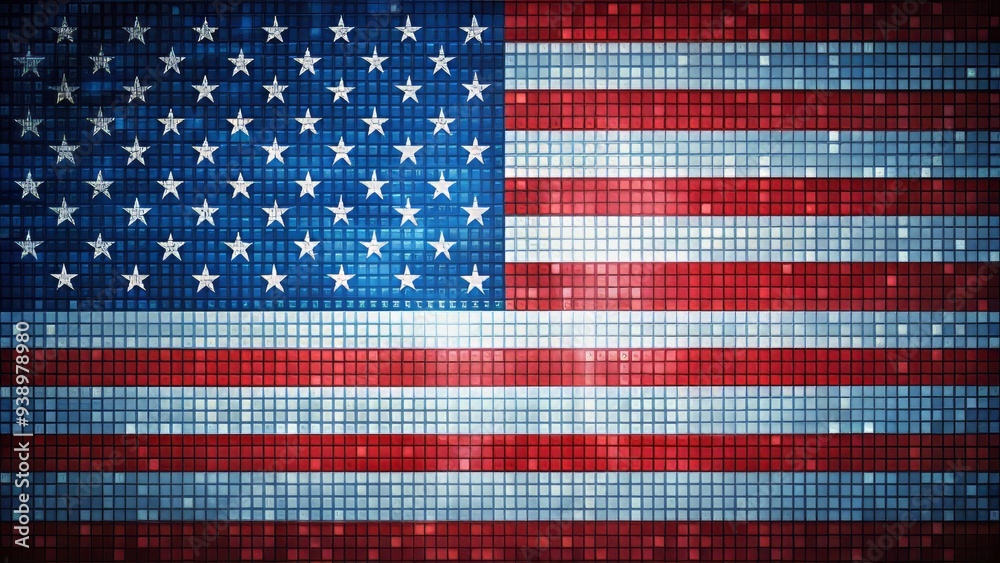 Vibrant American flag composed of ones and zeros, symbolizing digital ...