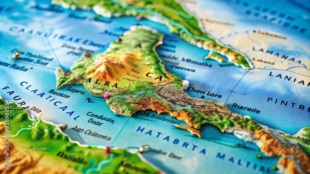 Vibrant colored map of Haiti featuring geographic details, borders, and ...