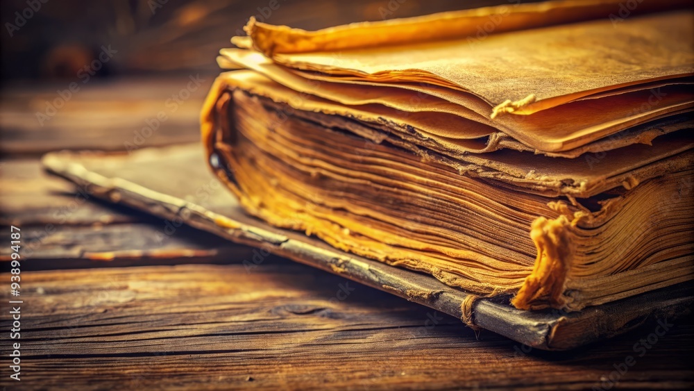 Worn, vintage book with a curled up page corner, revealing yellowed ...
