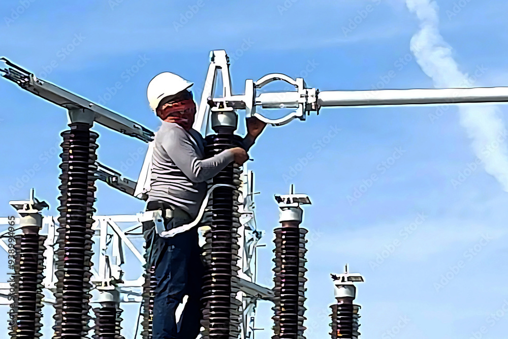 Construction of Substation: 115 kV aluminium tube busbar installation ...