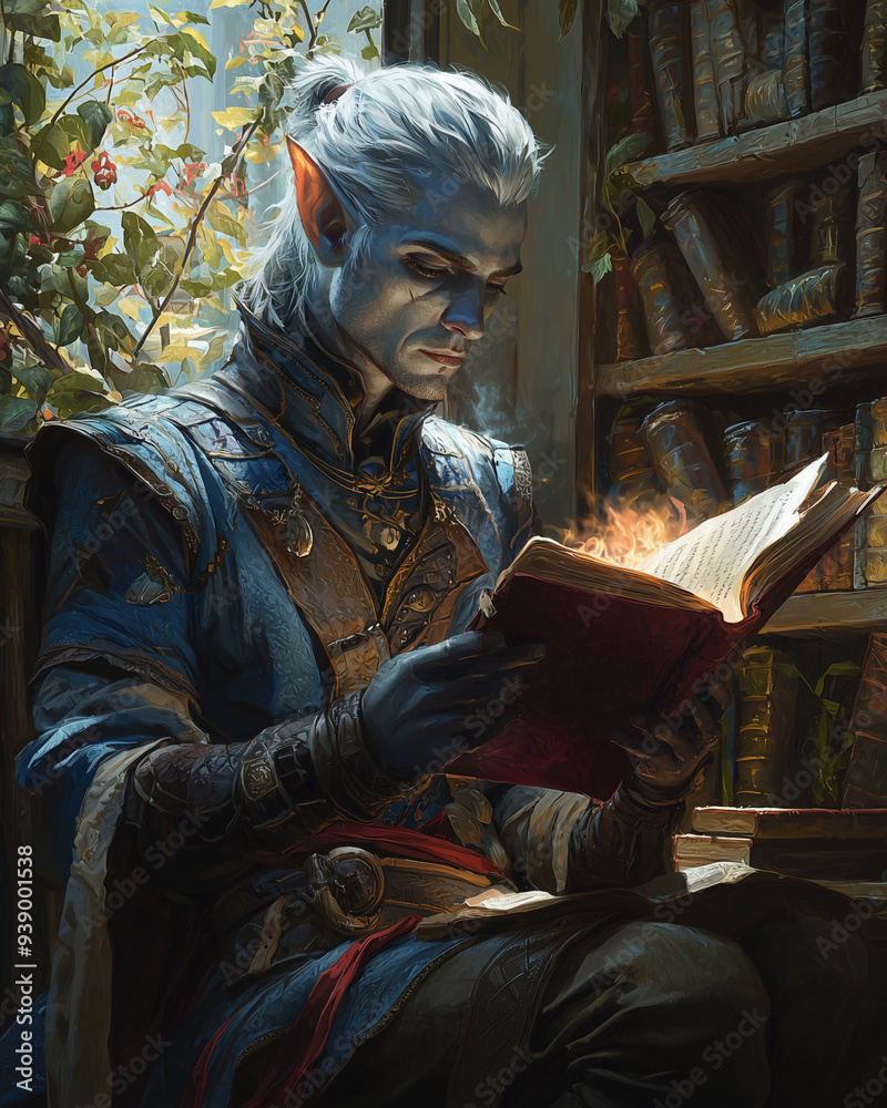 drow wizard immersed in deciphering glowing runes on ancient tomes in ... drow wizard immersed in deciphering glowing runes on ancient tomes in ...