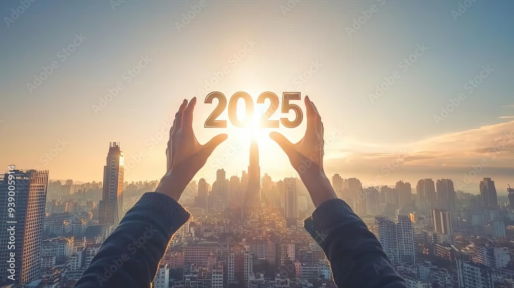 Happy New Year 2025 A symbolic New Year 2025 scene showing hands ...