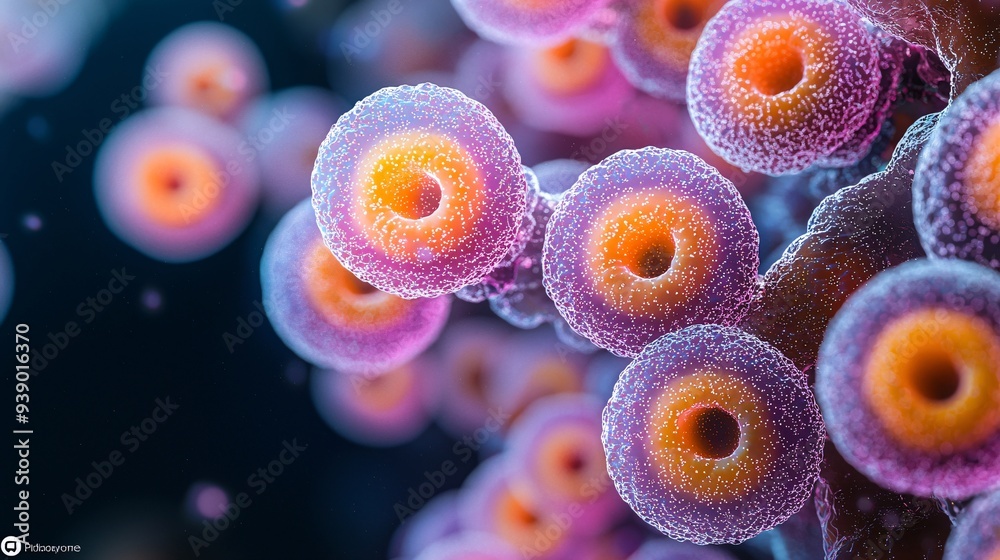 A close-up of the Monkeypox virus interacting with human cells under a ...