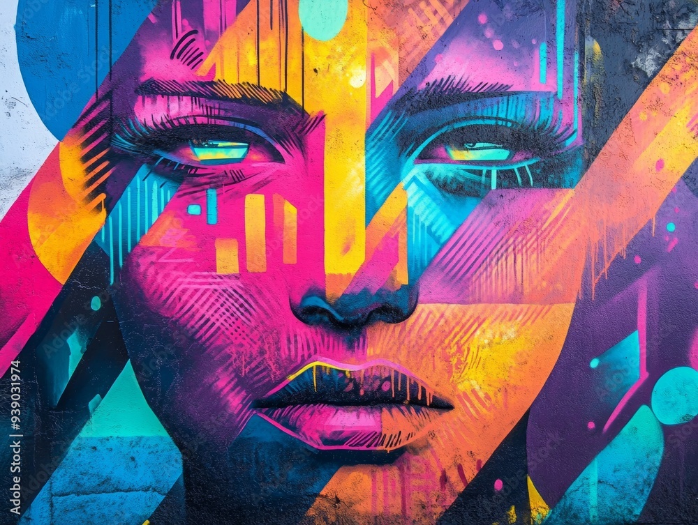 Dynamic street art with holographic effects, blending futuristic ...