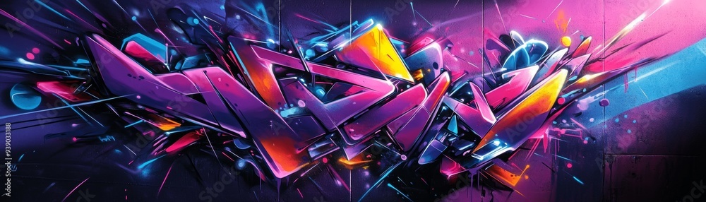 Bold graffiti letters with glowing edges and intense colors, sprayed ...