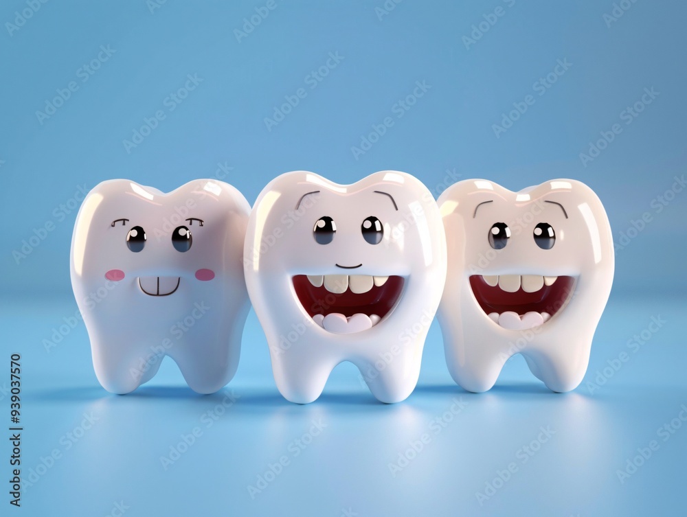 Adorable Cartoon Trio: Three Humanoid Teeth with Lifelike Expressions ...