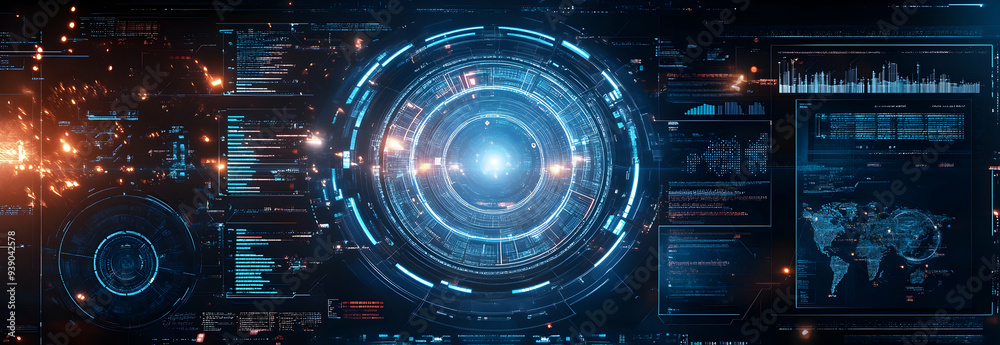 HUD military ui futuristic user interface.3d explose global world with ...